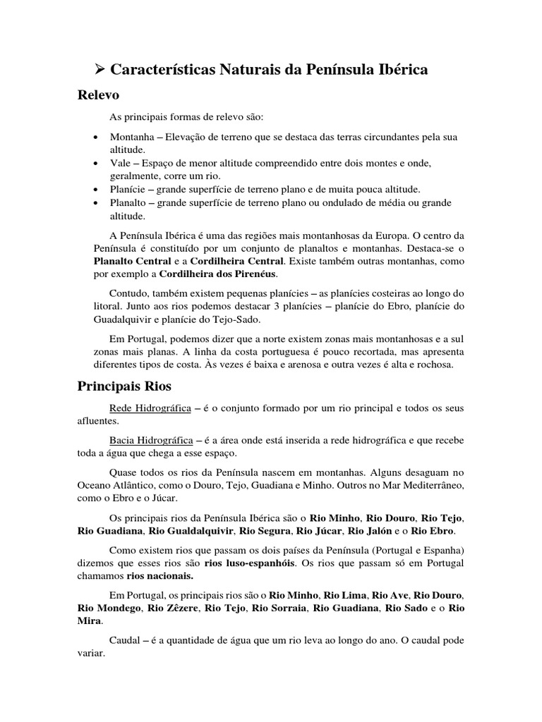 As Características Físicas da Península Ibérica: Formas de Relevo, Rede ...