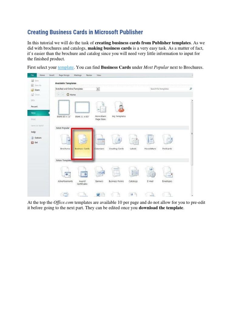 Creating Business Cards in Microsoft Publisher: Template | PDF