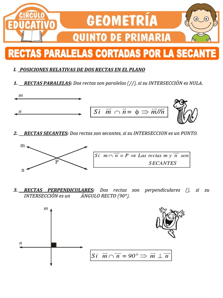 Rectas Paralelas Cortadas Por La Secante para Quinto de Primaria | PDF | Geometría | Geometría ...