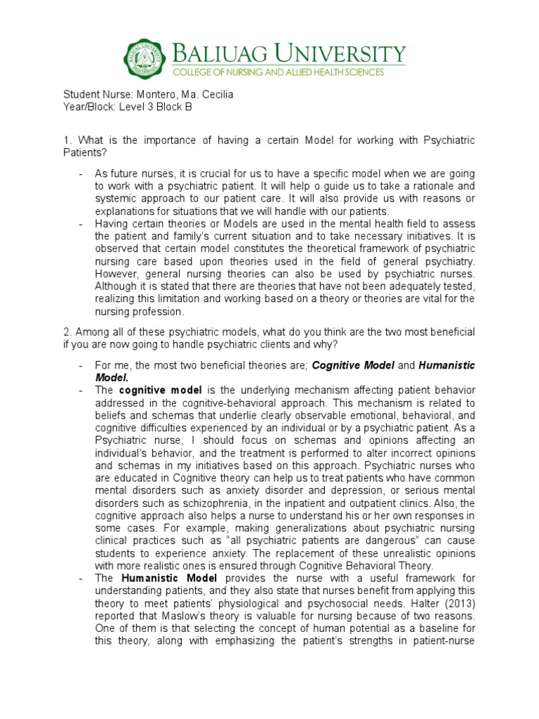 Psychiatric Nursing Models Explained | PDF | Psychiatry | Nursing