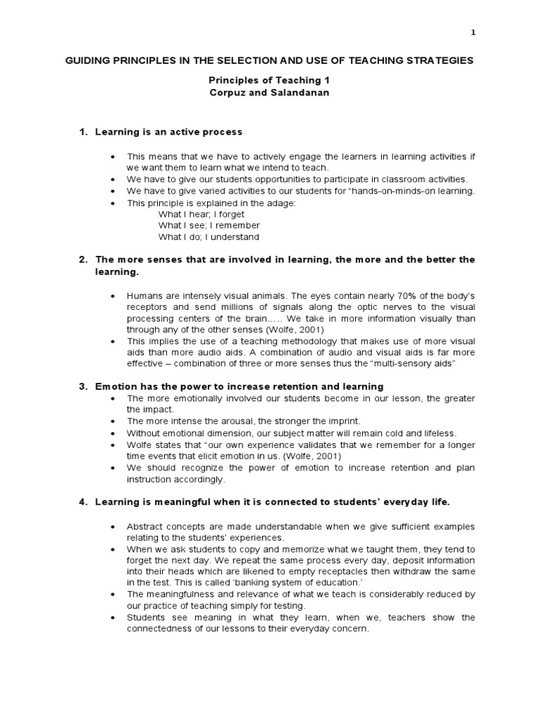 Guiding Principles in Selecting Teaching Strategies | PDF | Learning ...