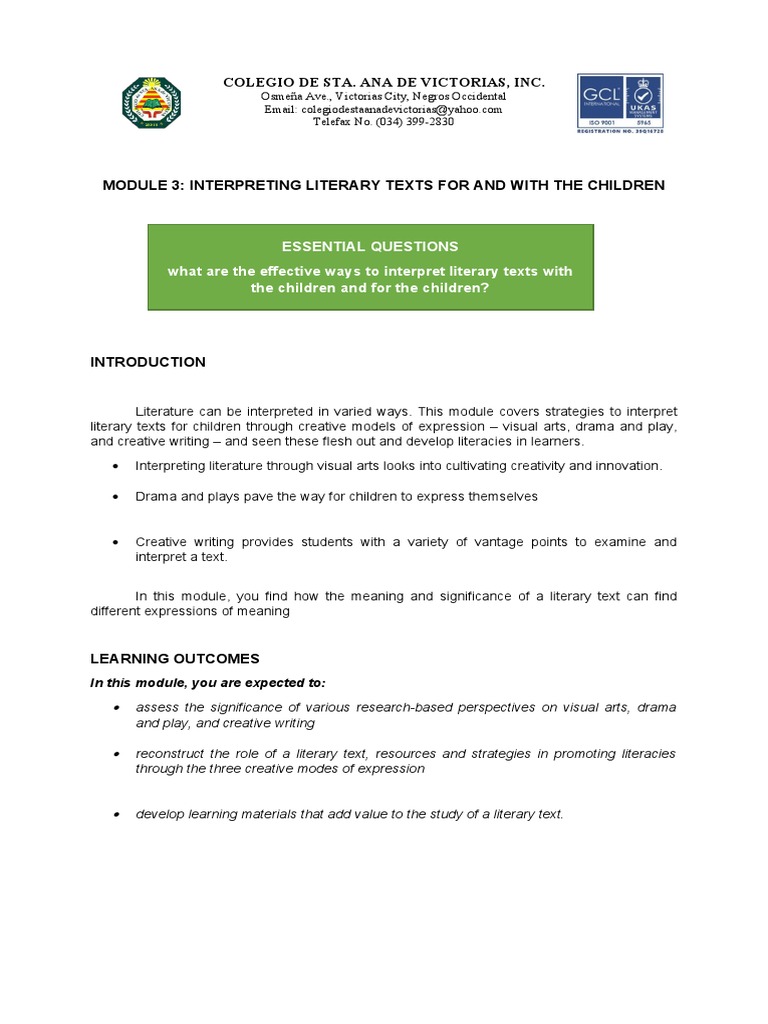 Module 3 Interpreting Literary Texts For and With The Children | PDF
