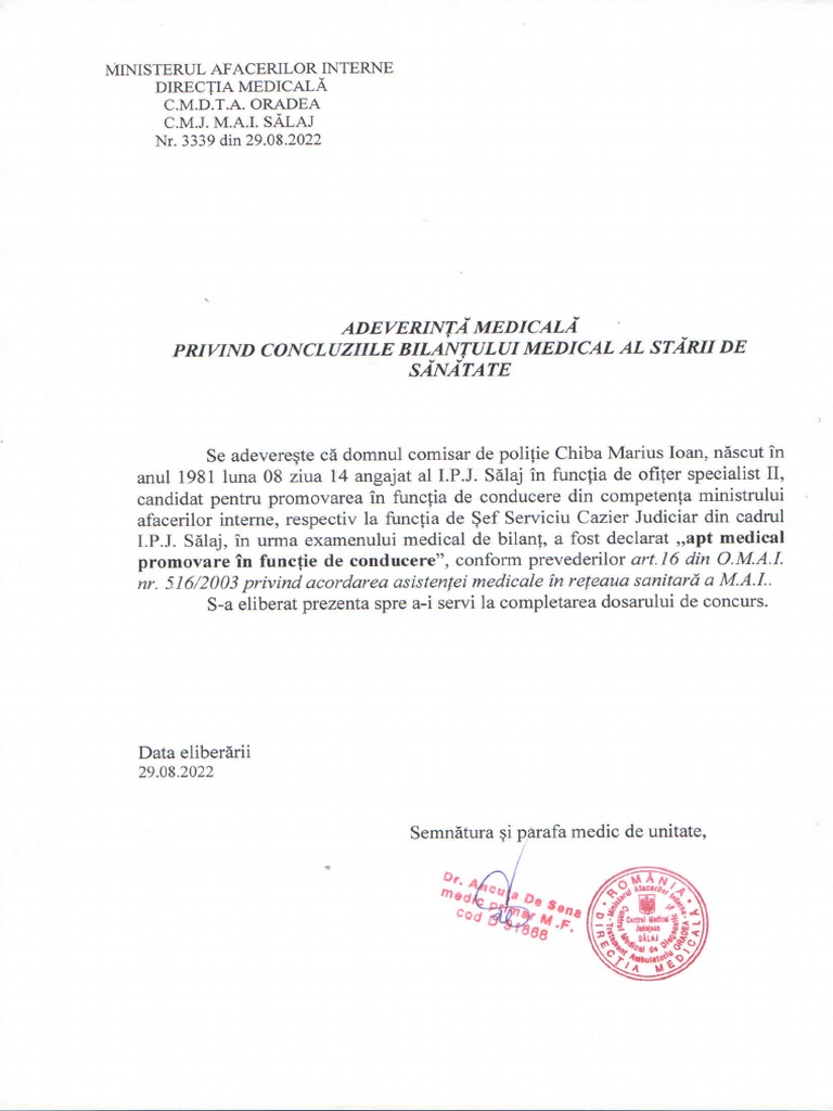 Adeverinta Medicala | PDF