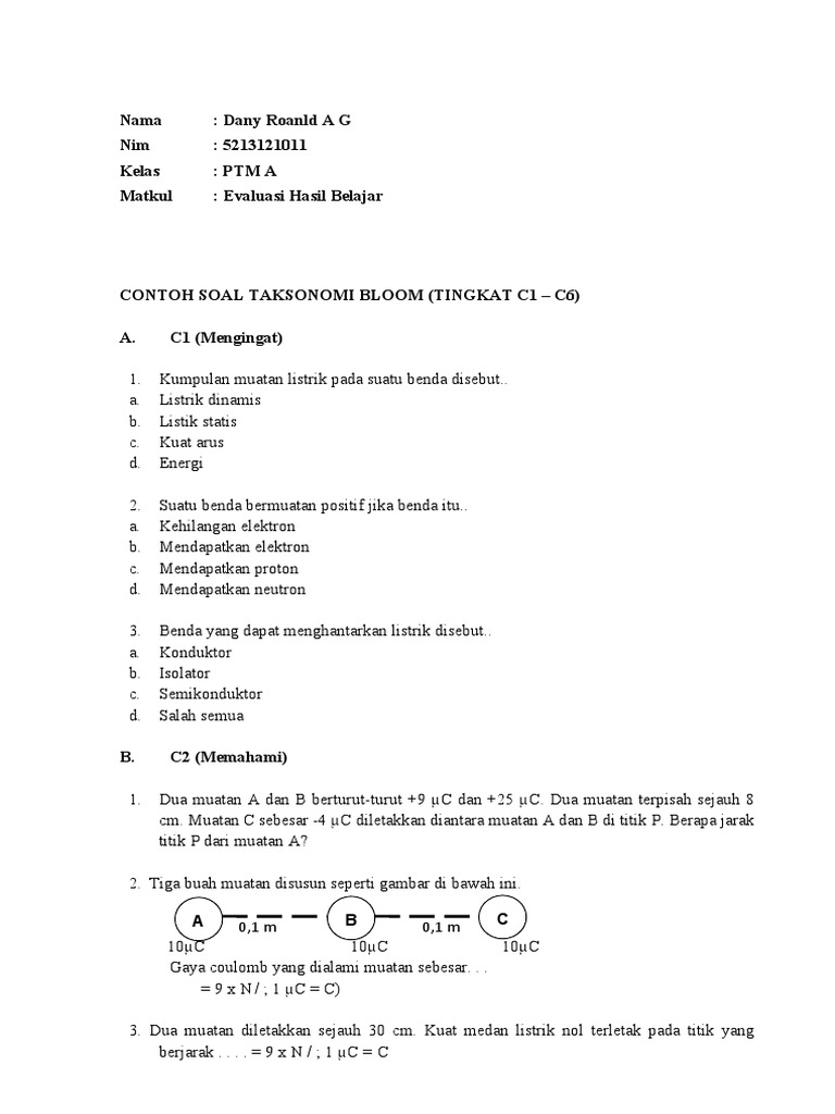 Contoh Soal Taksonomi Bloom C1-C6 | PDF