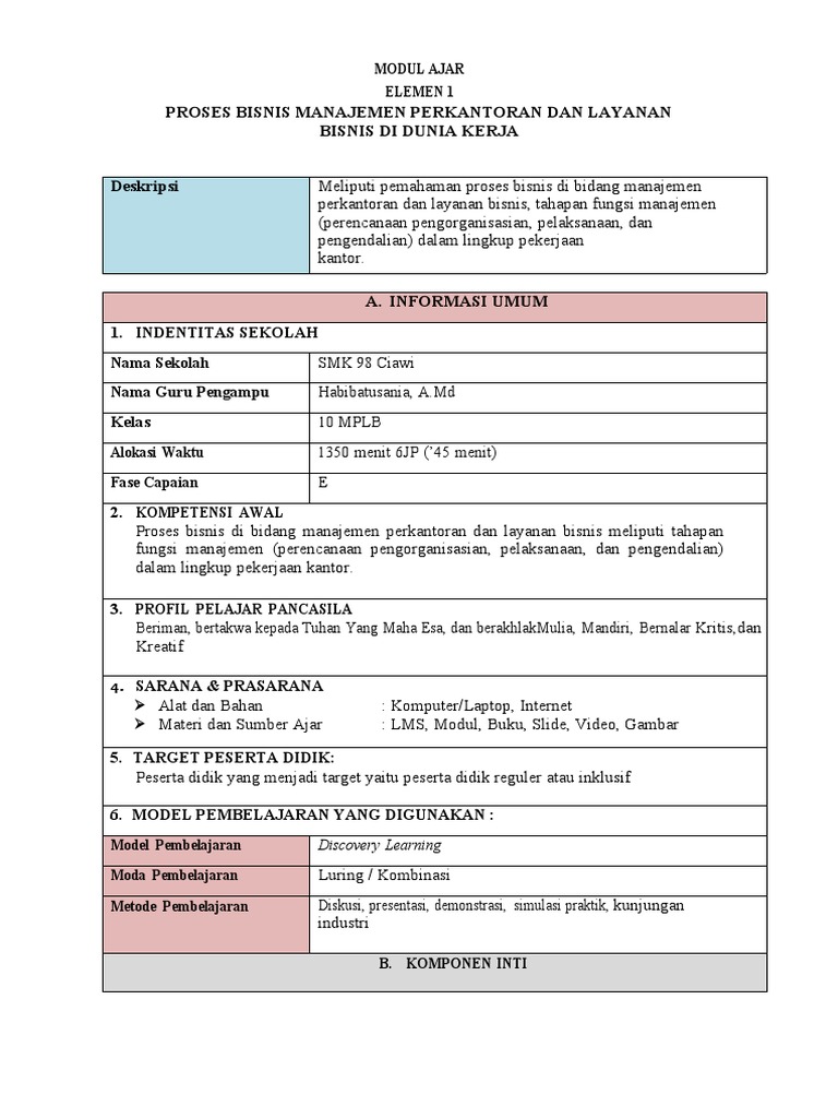 Modul Ajar 1 Dasar Dasar MPLB Habibatusania | PDF