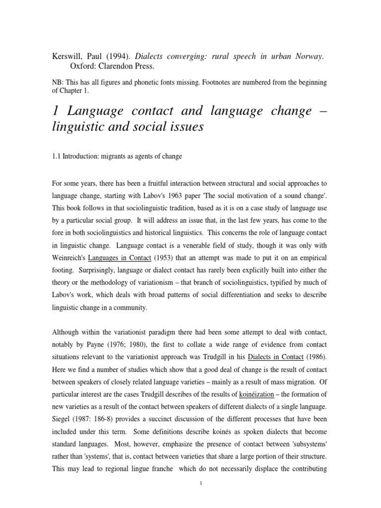 Kerswill - Language Contact and Language Change | PDF | Second Language Acquisition | Linguistics