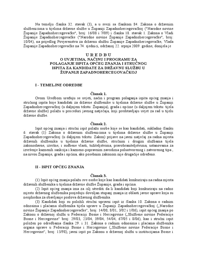 Uredba o Poloaganju Ispita Općeg Znanja I STR - Ispita | PDF