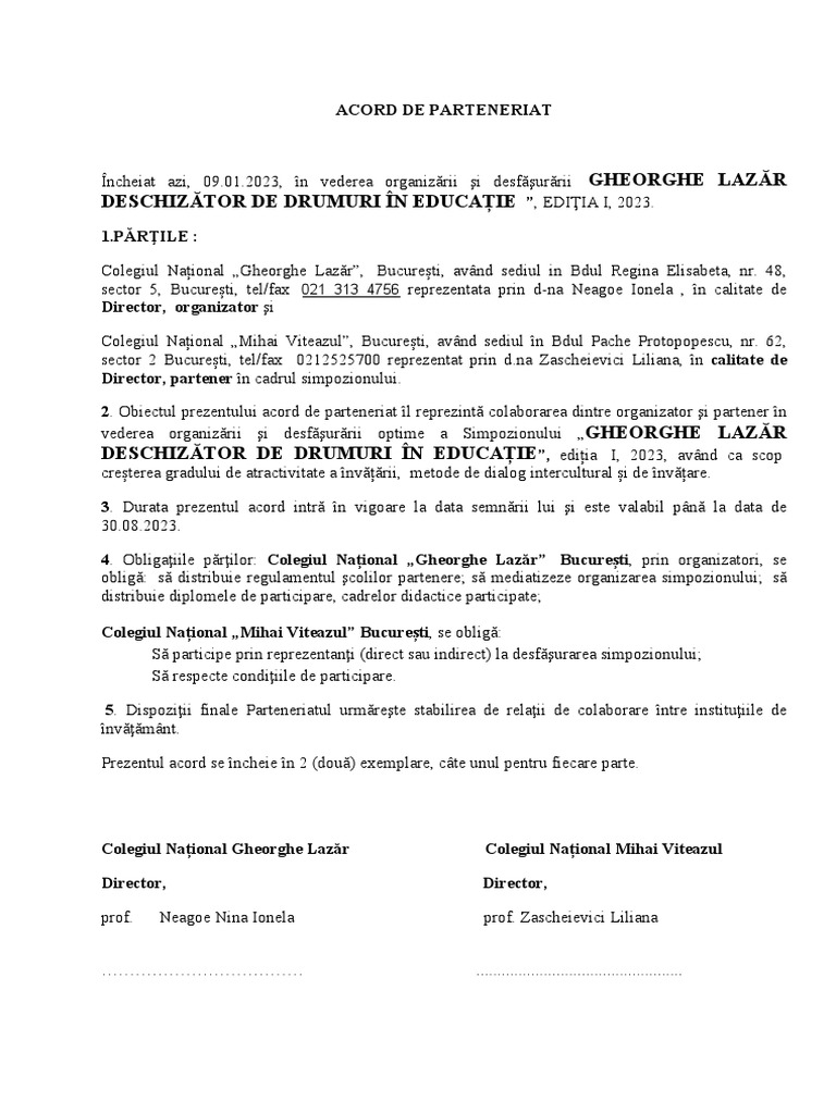 Acord Parteneriat GH Lazar | PDF