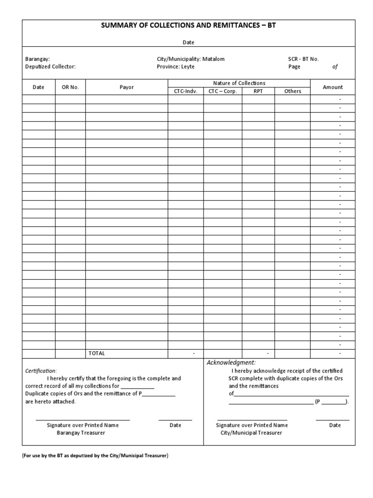 Summary of Collections and Remittances - BT | PDF | Payroll Tax | Bookkeeping