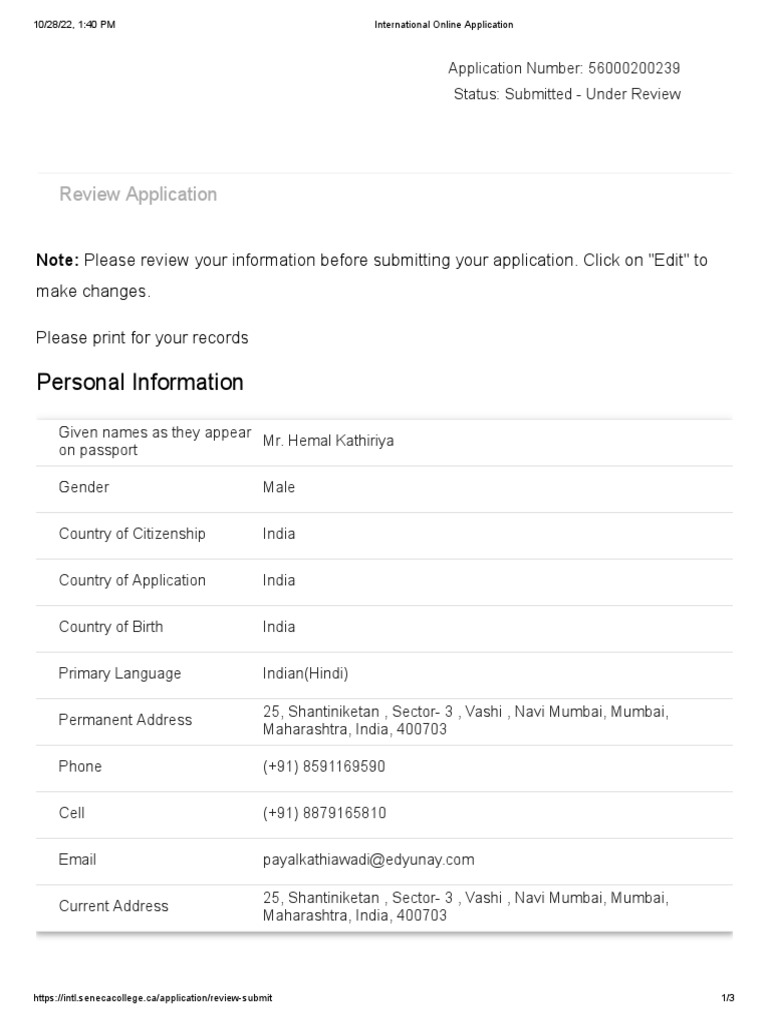 International Online Application Seneca Hemal | PDF