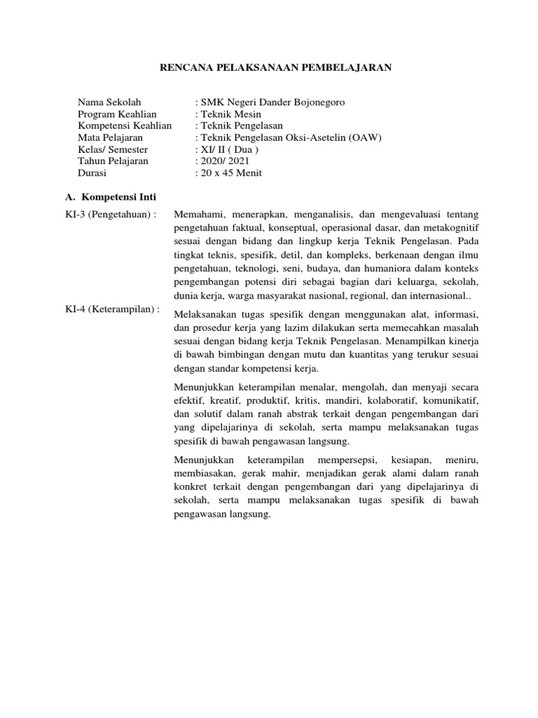 RPP Pengelasan Oaw Kelas Xi | PDF