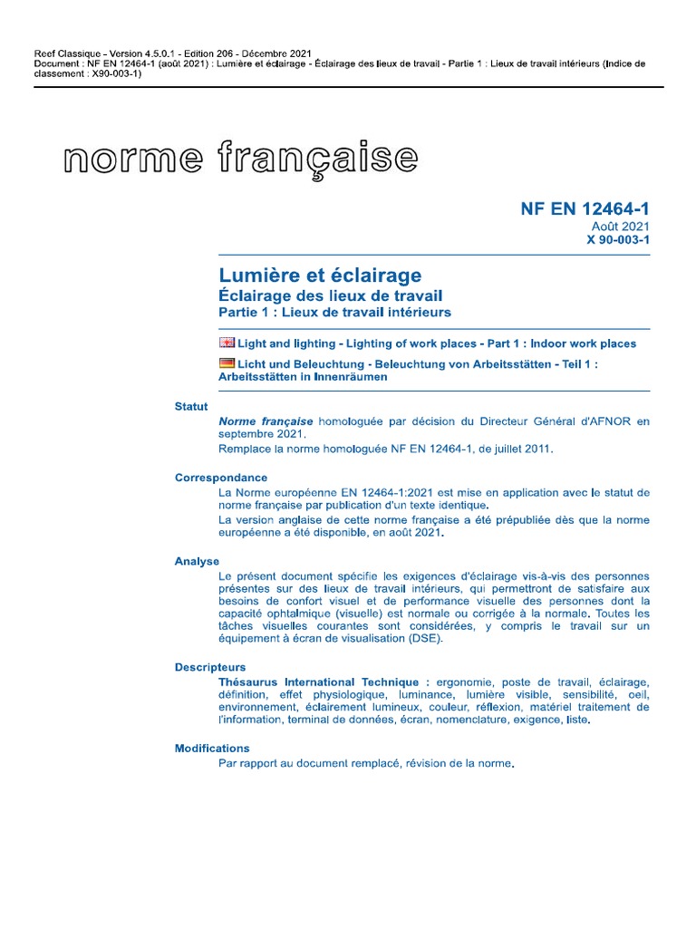 NF EN 12464-1 Aout 2021 | PDF