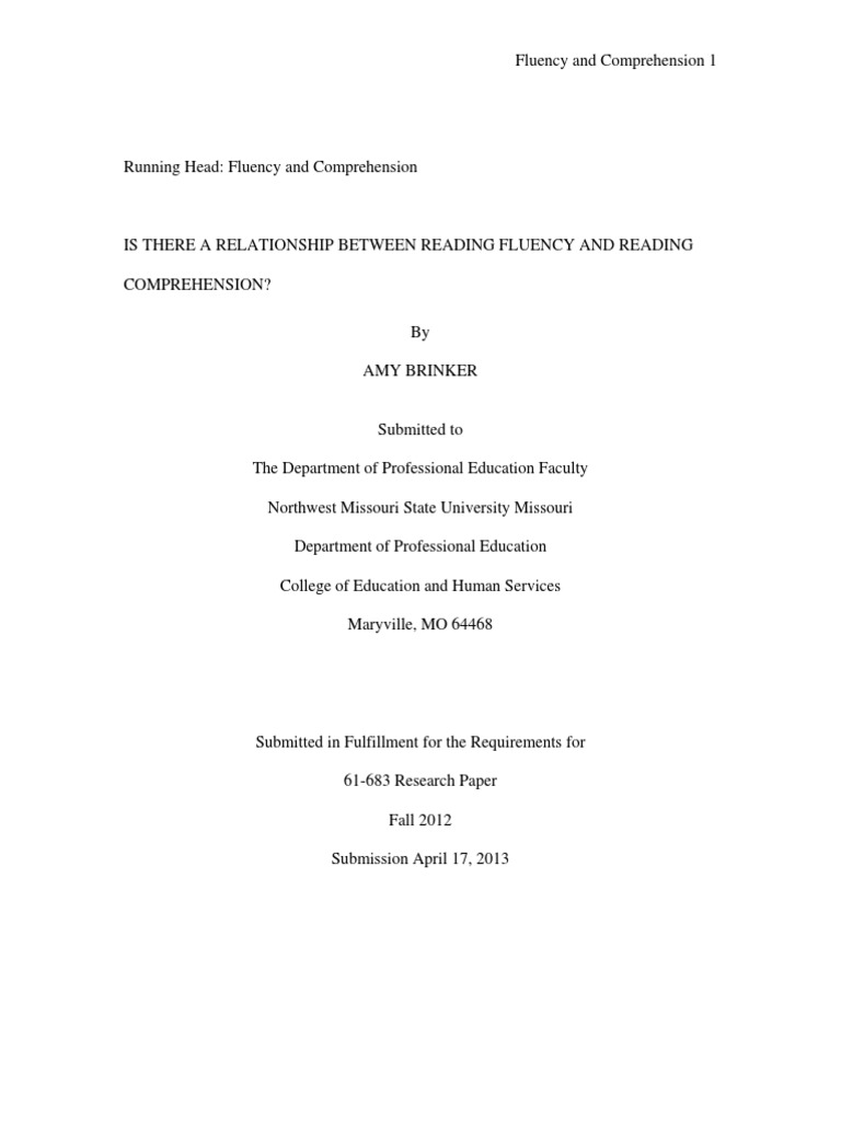 The Relationship Between Reading Fluency and Comprehension: A Study Exploring the Connection ...