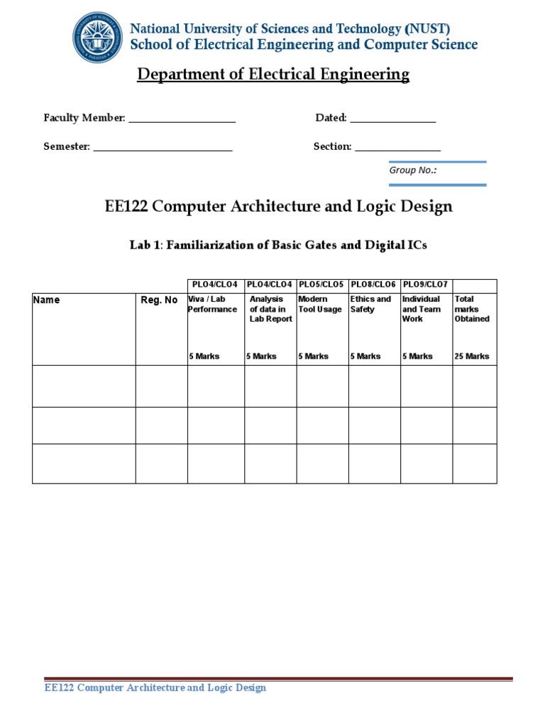 Lab 1 Familiarization With Digital Logic Gates | PDF | Integrated ...