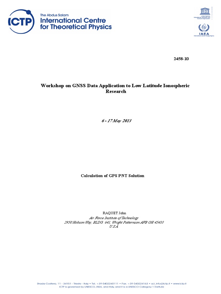 GPS PNT Calculation Solutions | PDF | Latitude | Geodesy