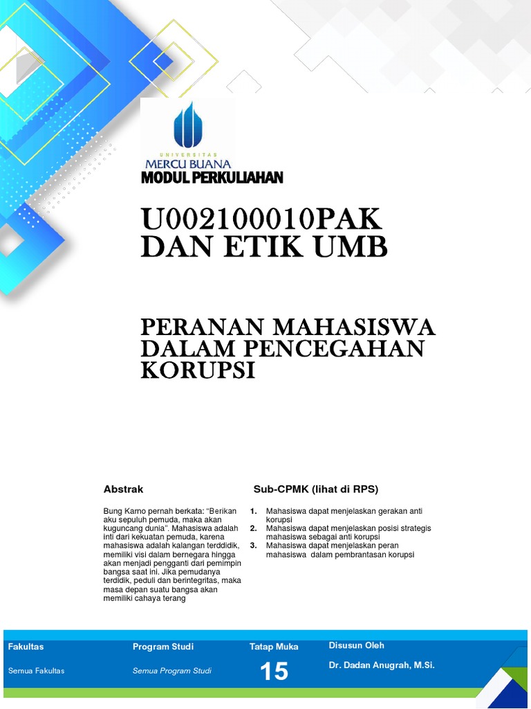 Modul 15 - Peranan Mahasiswa Dalam Pencegahan Korupsi | PDF