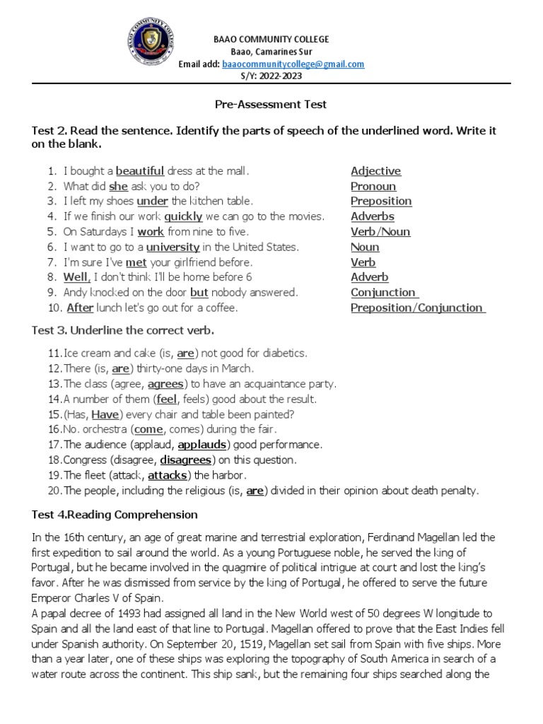 Nuñez, Jackie. Pre-Assessment | PDF | Linguistic Morphology | Grammar