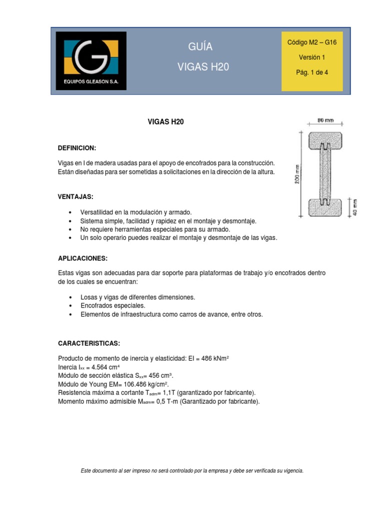 Guía de Uso: Vigas H20 para Encofrados | PDF | Viga (Estructura ...