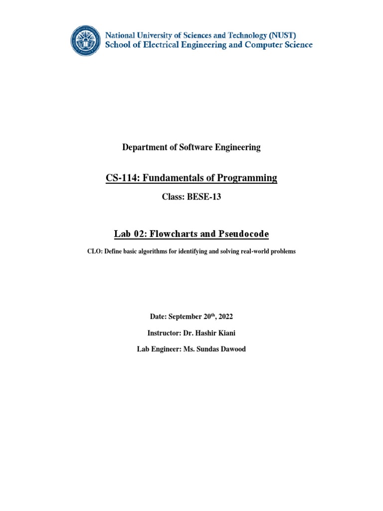Lab 2 - Pseudo Code and Flowcharts | PDF | Algorithms | Computer Program