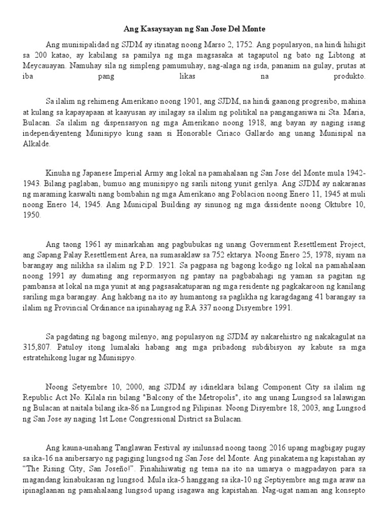 Kasaysayan NG San Jose Del Monte | PDF