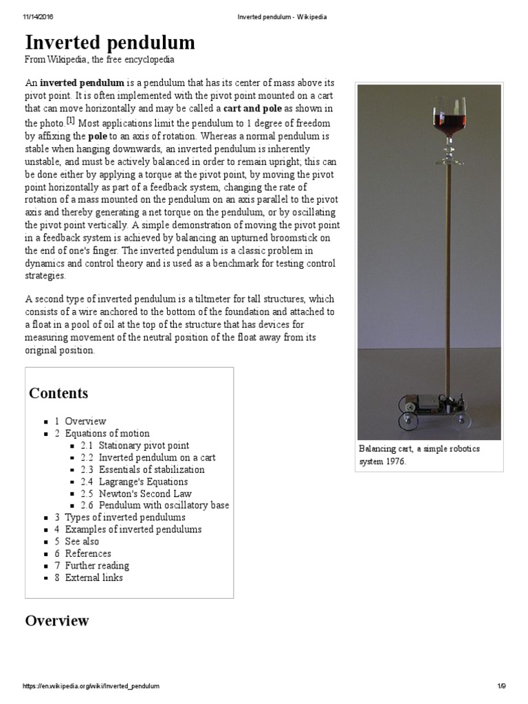 Inverted Pendulum - Wikipedia | PDF | Applied And Interdisciplinary Physics | Physics