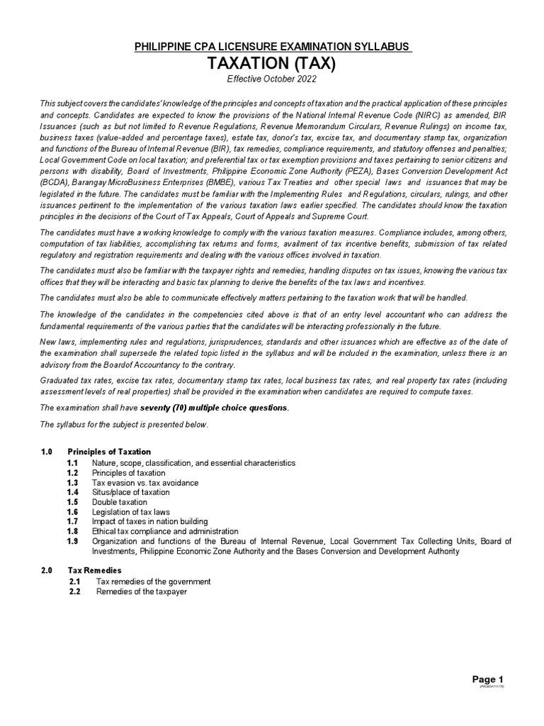 TAX Syllabus - May 2023 LECPA | PDF | Taxes | Value Added Tax