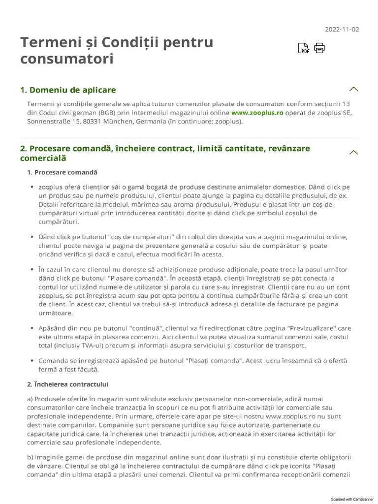Termeni & Conditii Zooplus | PDF