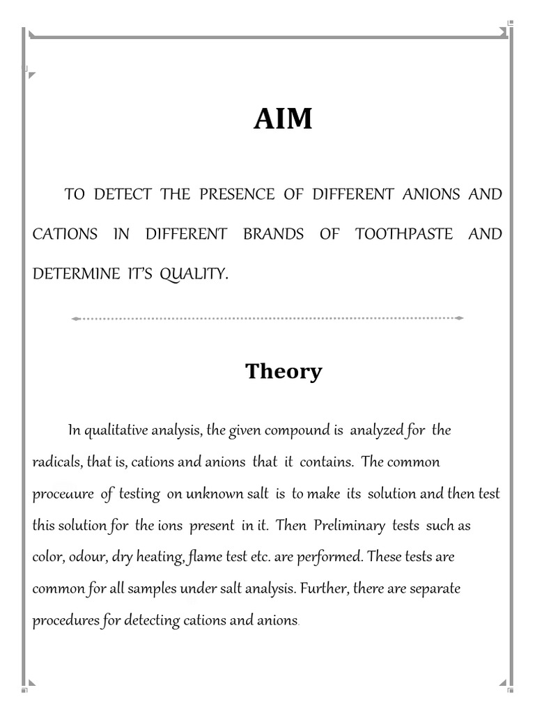 Chemistry Investigatory Project XII On Toothpaste Analysis | PDF ...