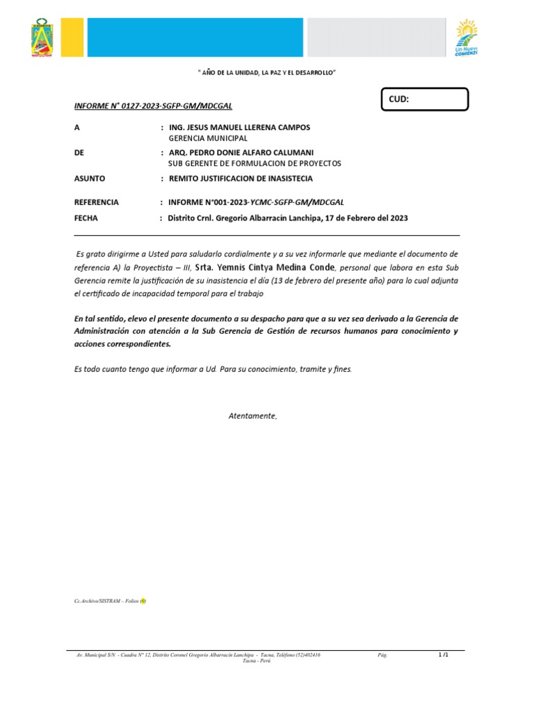 Informe - Justificacion de Inasistencia | PDF