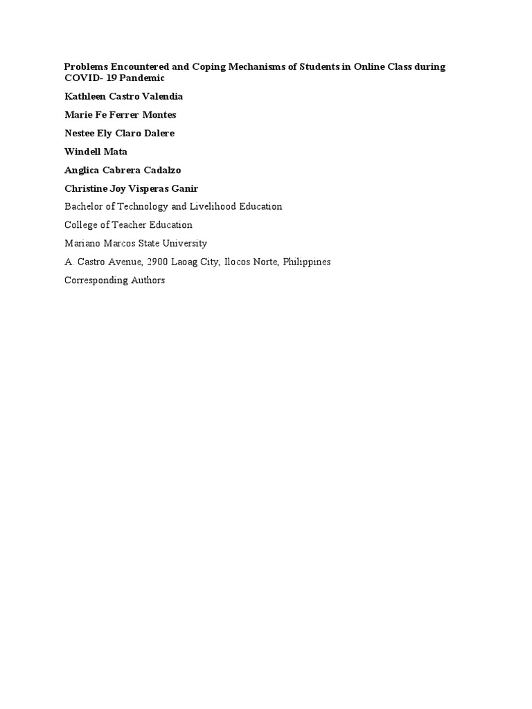 Problems Encountered and Coping Mechanisms of Students in Online Class | PDF | Survey ...