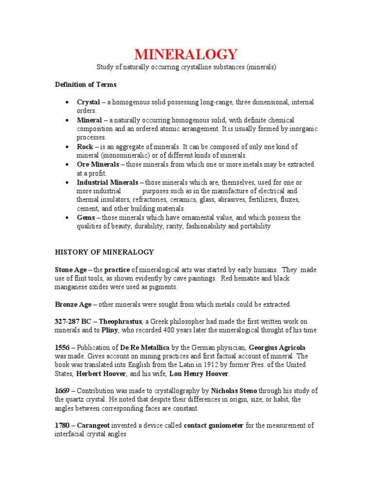 Overview of Mineralogy and Crystallography | PDF | Minerals | Crystal ...