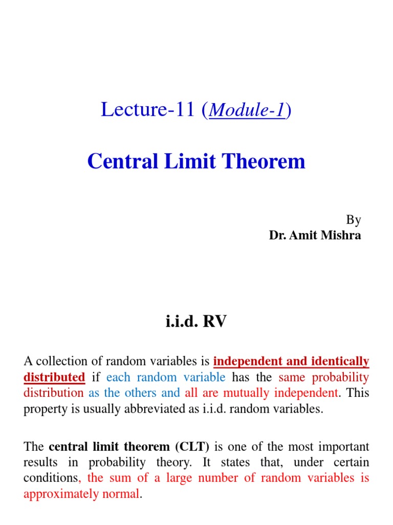 Lec-11 - Central Limit Theorem | PDF | Normal Distribution | Random Variable