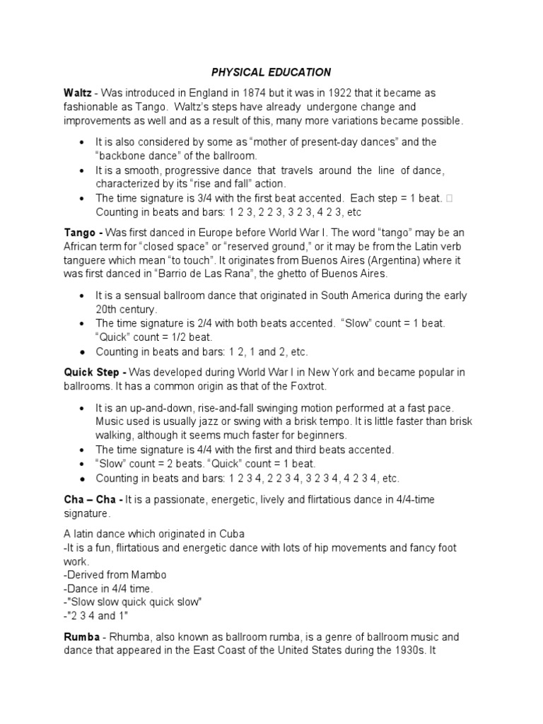 Physical Education Reviewer Pdf Dances Ballroom Dance