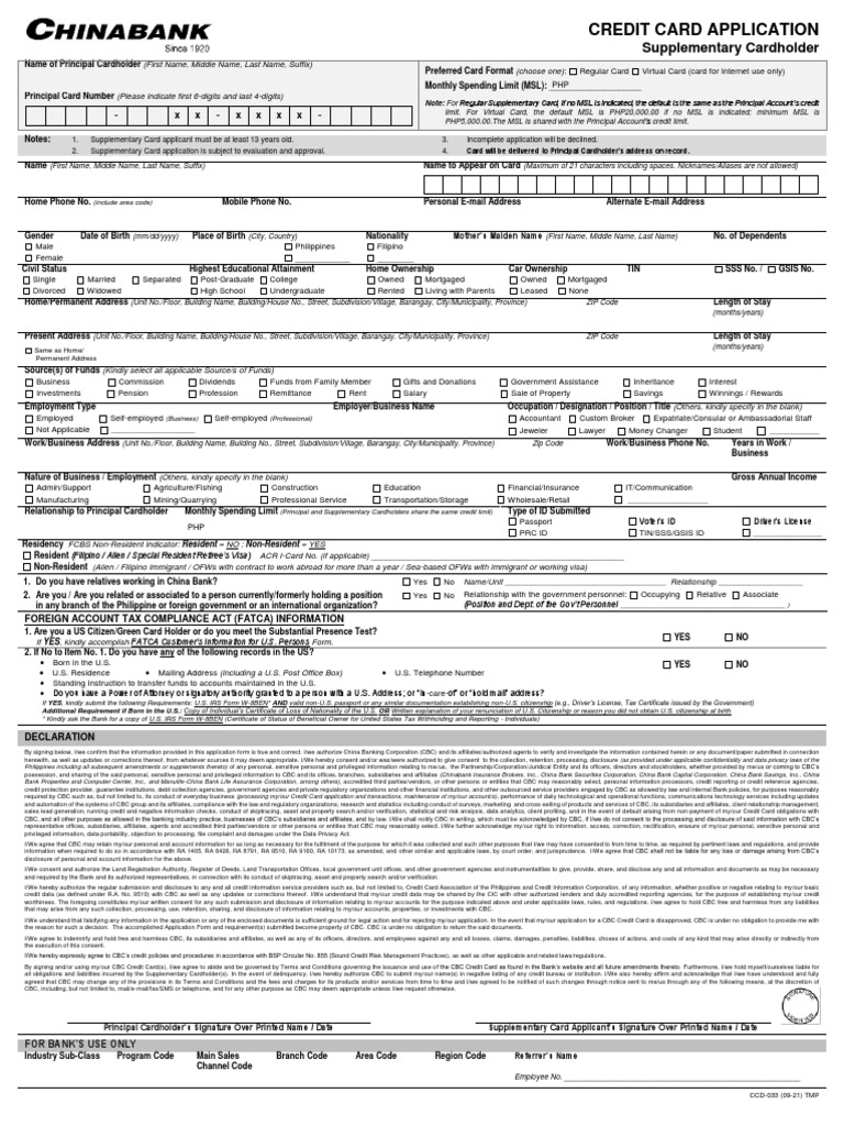 Credit Card Application Supplementary Cards | PDF | Credit Card | Irs ...