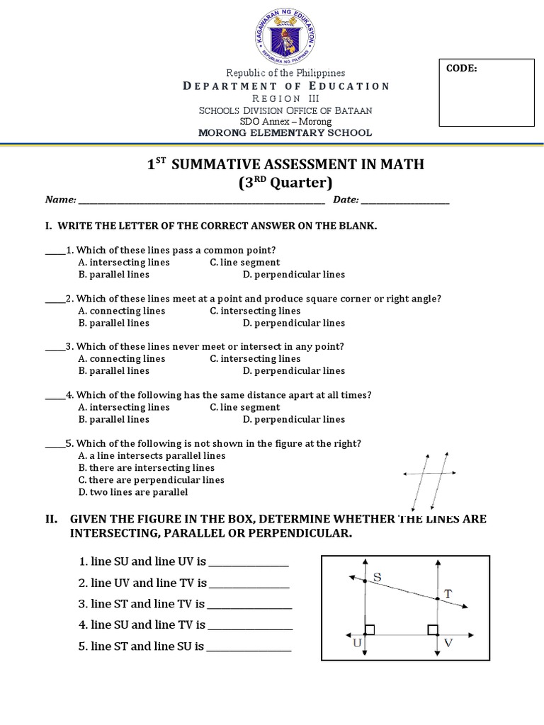 Math - 1ST Summative | PDF | Perpendicular | Geometry