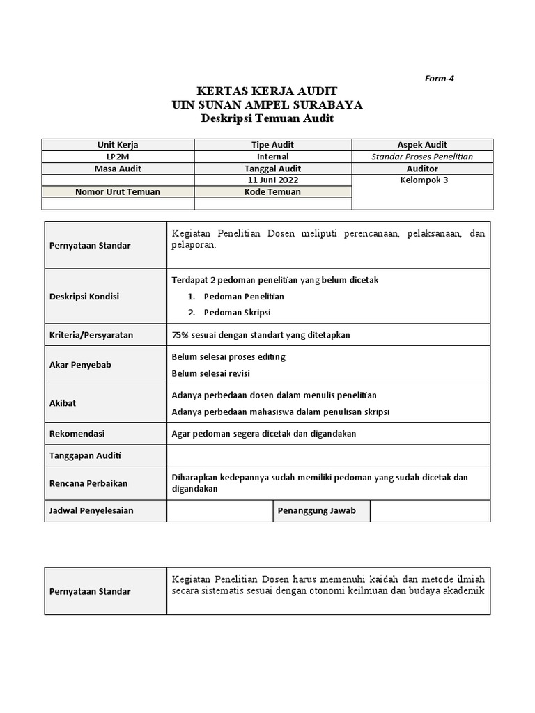 Temuan Audit Form 4 UIN Sunan Ampel | PDF