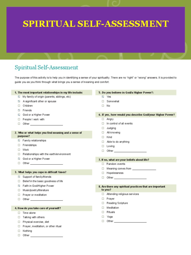 Spiritual - Self - Assessment Form | PDF | Prayer | Spirituality