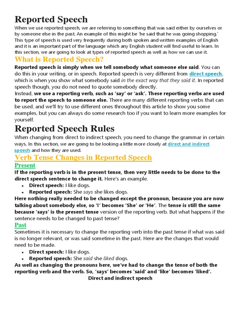 Class 8B Reported Speech-Jan11,2023 | PDF | Grammar | Language Mechanics