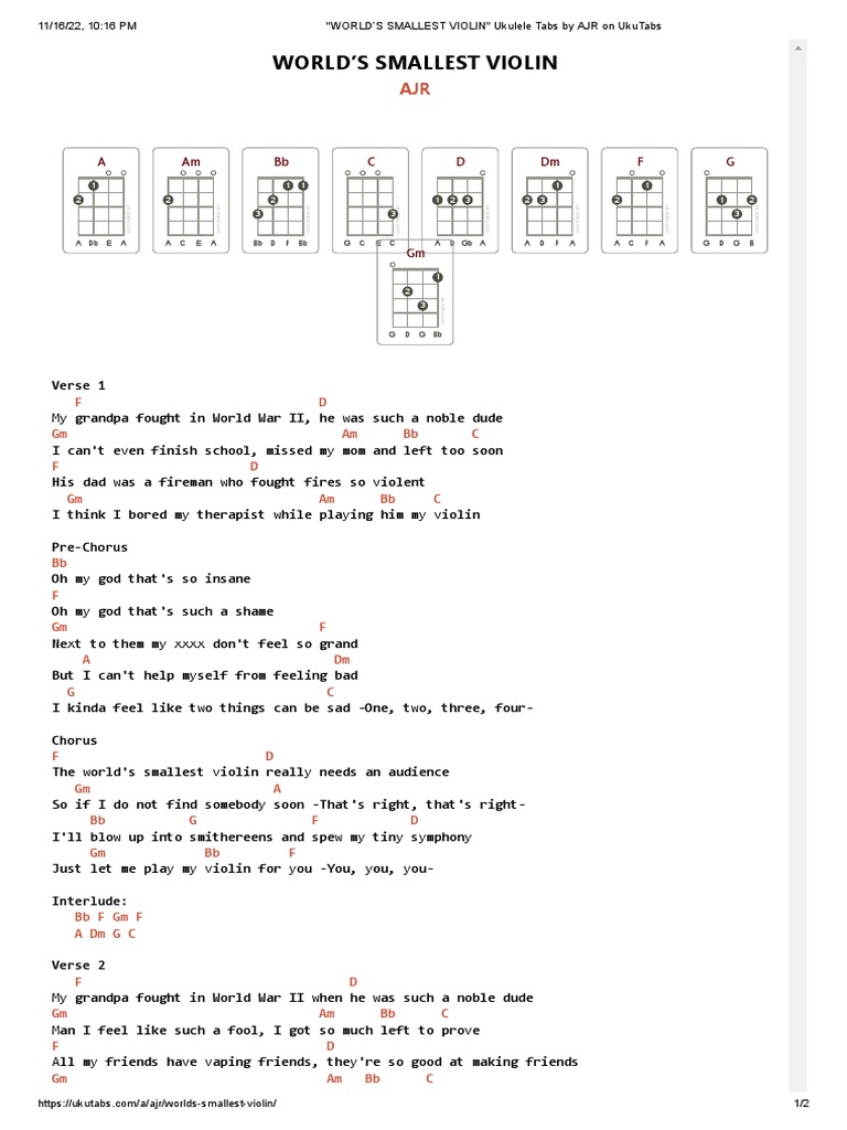 WORLD'S SMALLEST VIOLIN - Ukulele Tabs by AJR On UkuTabs | PDF | Song ...
