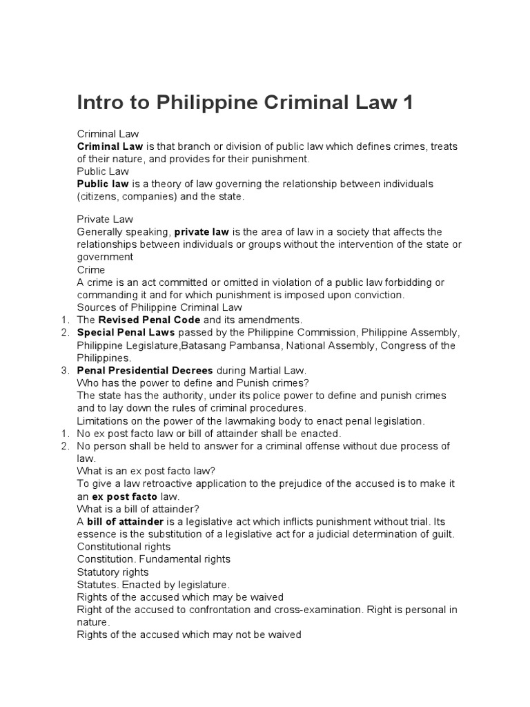 Intro To Philippine Criminal Law 1 | PDF | Ex Post Facto Law | Crimes