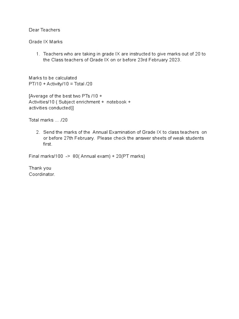 Grade IX Marks | PDF