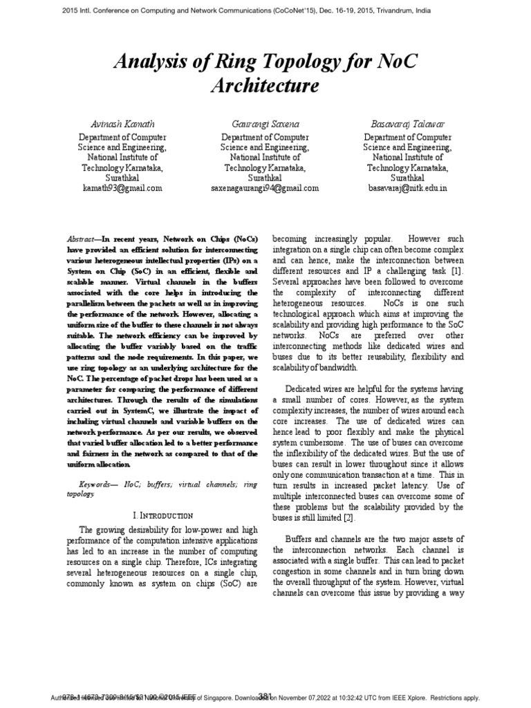Analysis of Ring Topology For NoC Architecture | PDF | Computer Network ...