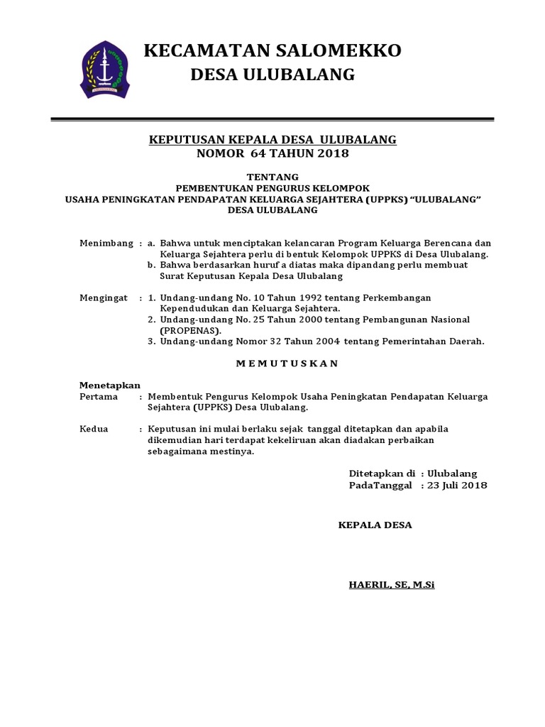 Pembentukan UPPKS Desa Ulubalang 2018 | PDF