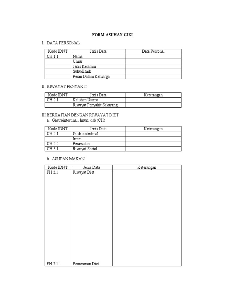 Form Asuhan Gizi Baru | PDF