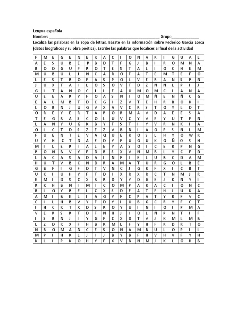 Sopa de Letras: Federico García Lorca | PDF | Lingüística