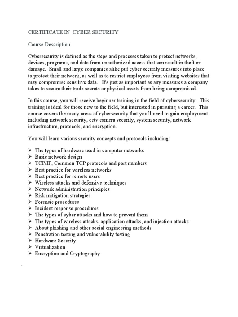 Certificate in Cyber Security | Download Free PDF | Computer Security ...