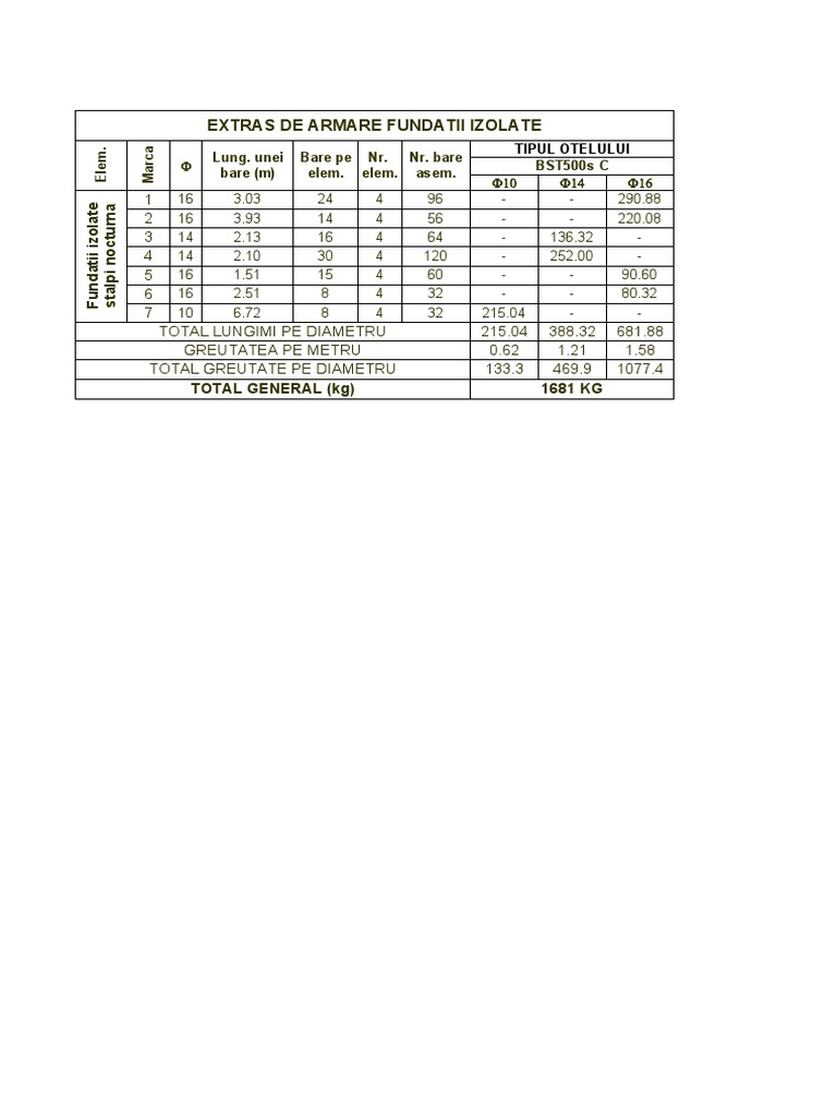 5.extras Armare - Fundatii Izolate Stalpi Nocturna | PDF