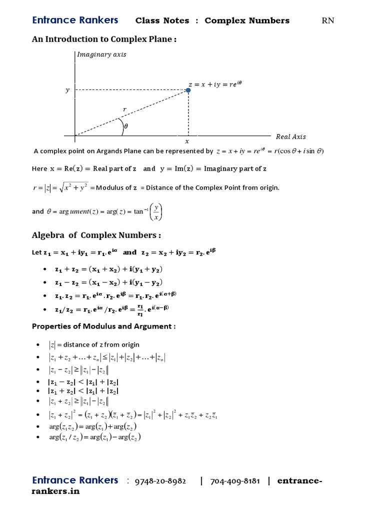 Complex Numbers-Class Notes | PDF | Line (Geometry) | Circle