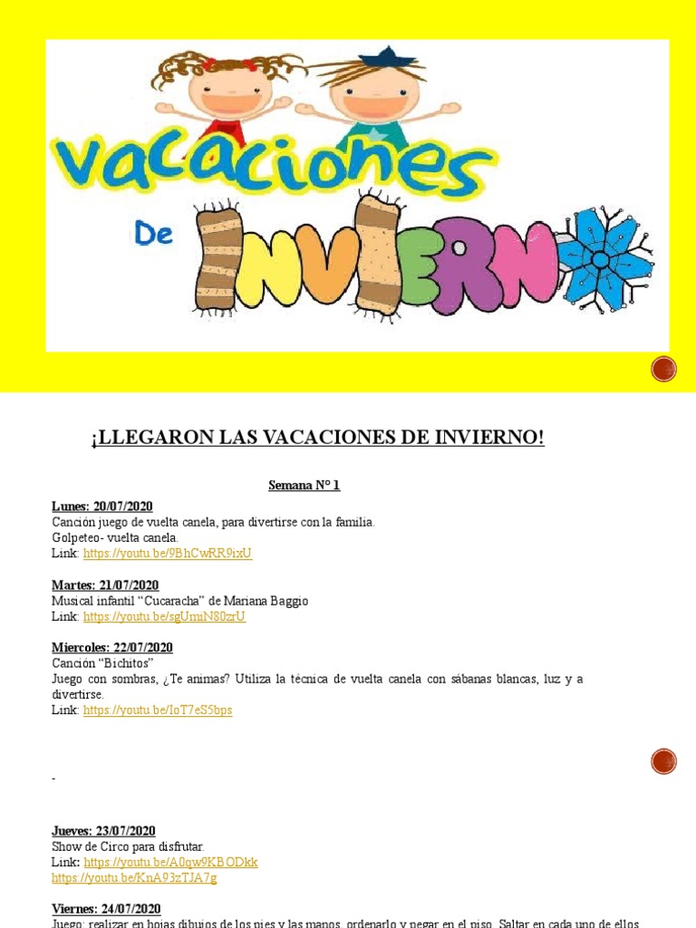 Actividades Vacaciones de Invierno | PDF