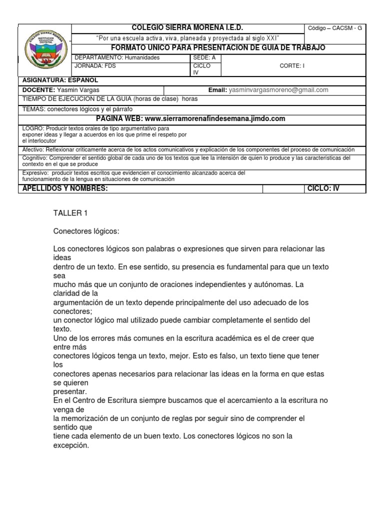 taller 1 ciclo 4 primer corte | PDF | Párrafo | Oración (Lingüística)